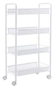 jane eyre rolling utility storage rack cart on wheels, trolley carft cart, multi-purpose organizer shelf (white, 4 tier)…