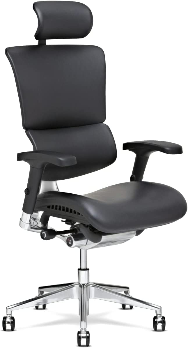 X-Chair X4 High End Executive Chair, Black Leather with Wide Seat & Headrest - Ergonomic Office Seat/Dynamic Variable Lumbar Support/Floating Recline/Stunning Aesthetic/Perfect for Office or Boardroom