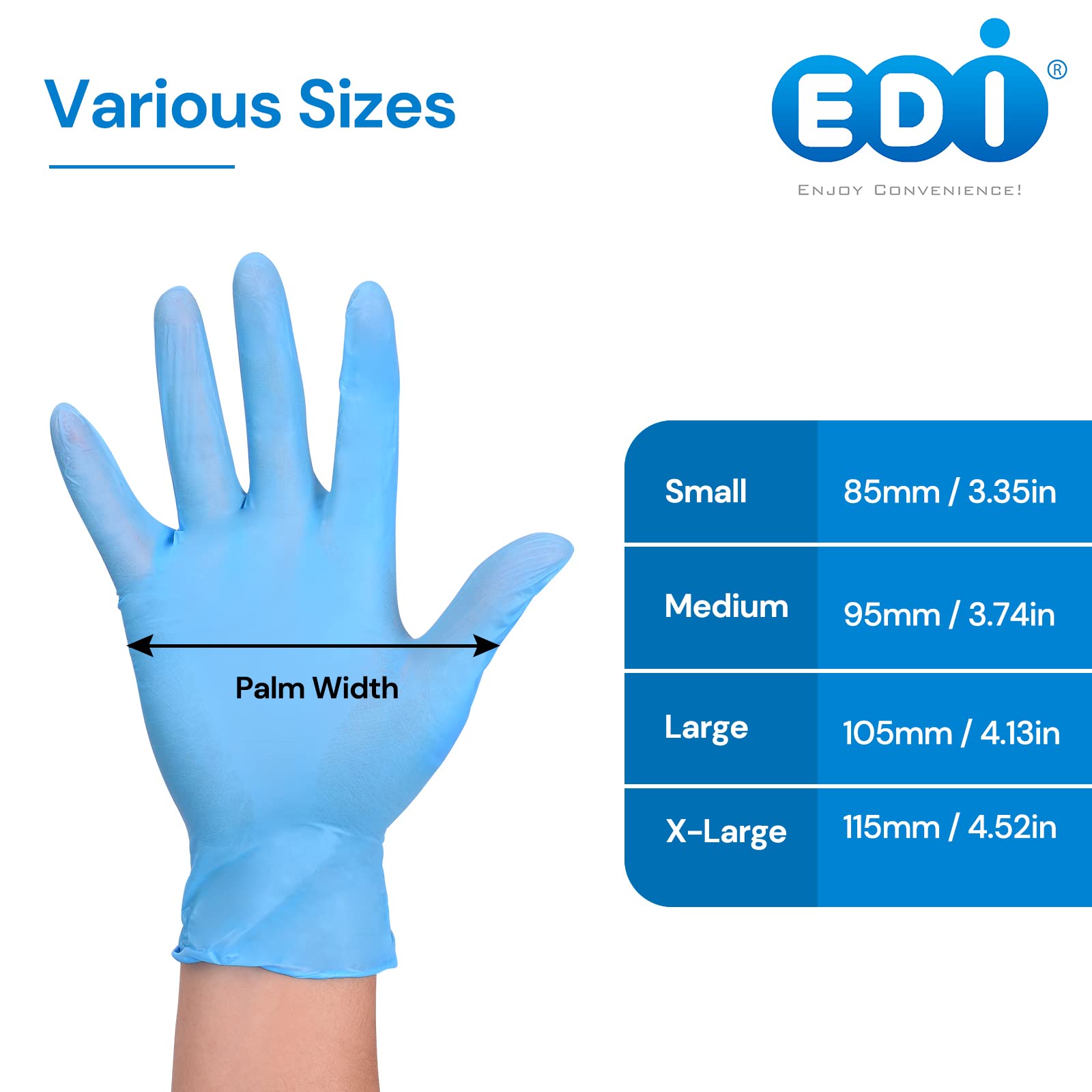 EDI Disposable Vinyl Gloves Medium, 100 pcs (Blue) - Powder-Free, Latex-Free