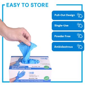 EDI Disposable Vinyl Gloves Medium, 100 pcs (Blue) - Powder-Free, Latex-Free