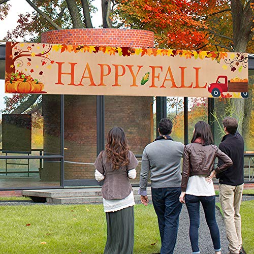 Large Happy Fall Banner, Fall Decorations, Thanksgiving Decor, Fall Maple Leaves Pumpkin Banner, Autumn Fall Party Outdoor & Indoor Decor Supplies(8.2 x 1.5 FT)