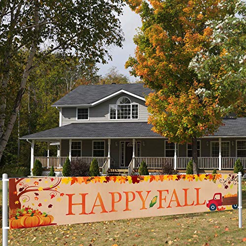 Large Happy Fall Banner, Fall Decorations, Thanksgiving Decor, Fall Maple Leaves Pumpkin Banner, Autumn Fall Party Outdoor & Indoor Decor Supplies(8.2 x 1.5 FT)