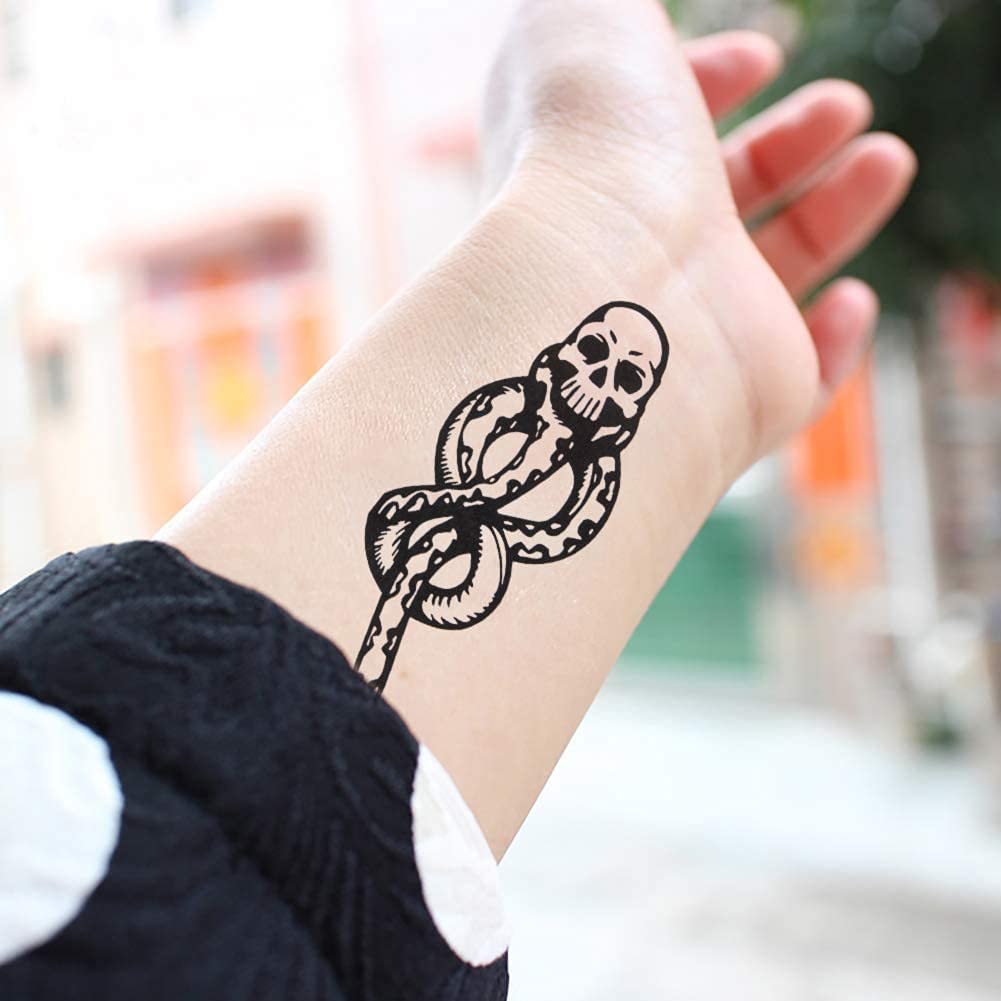 30 Sheets Death Eater Tattoo Dark Mark Tattoos Mamba Snake Skull Fake Temporary Tattoos for Costume Accessories and Parties