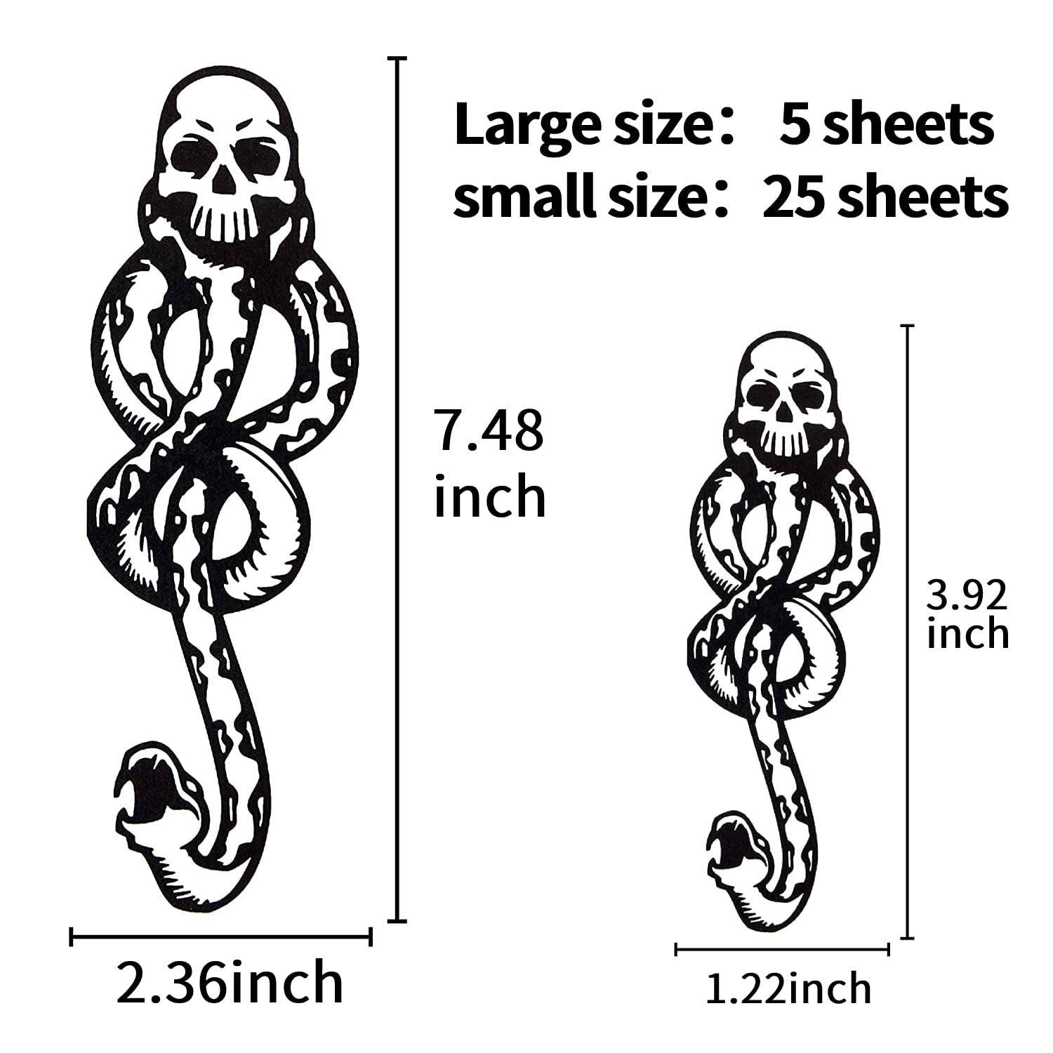 30 Sheets Death Eater Tattoo Dark Mark Tattoos Mamba Snake Skull Fake Temporary Tattoos for Costume Accessories and Parties