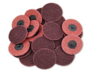 cospof 3 inch surface conditioning discs, 25 pcs medium sanding discs, type-r quick change and heat dissipation (red-medium).