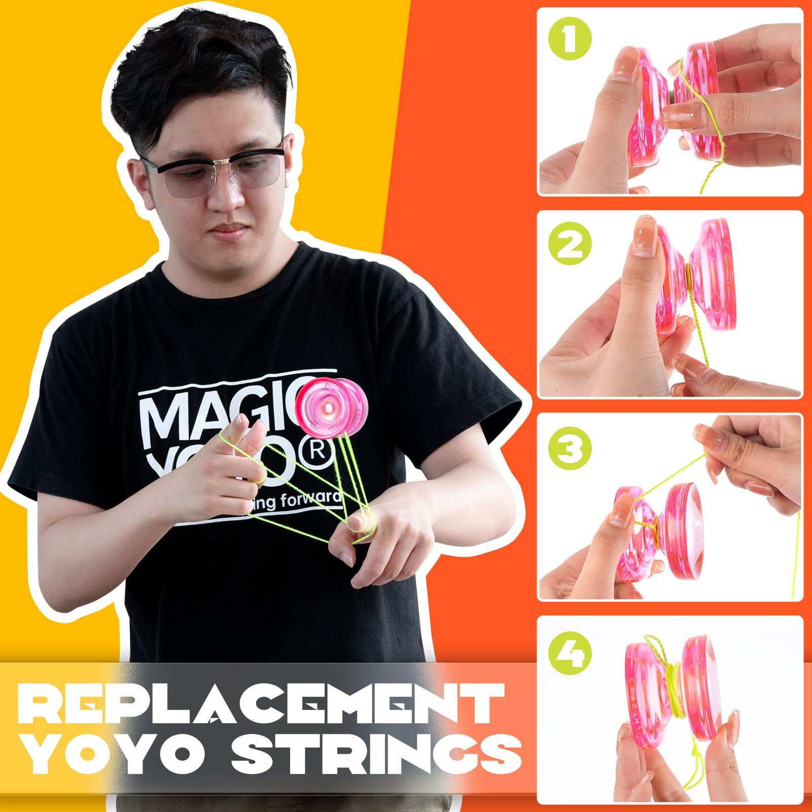 YOSTAR Yoyo Strings Professional 100% Polyester - Fits for Responsive and Non Responsive Yoyos -Yo yo Strings Pack of 50 (Red, Orange, Yellow, Blue, Green) (50pcs)