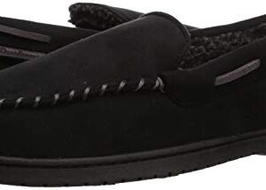 Dearfoams Men's Keaton Memory Foam Moccasin with Wide Widths Slipper, Black Microsuede, Large