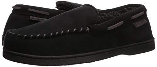 Dearfoams Men's Keaton Memory Foam Moccasin with Wide Widths Slipper, Black Microsuede, Large