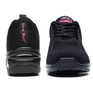 Women's Jazz Shoes Lace-up Sneakers - Breathable Air Cushion Lady Split Sole Athletic Walking Dance Shoes Platform Black,8