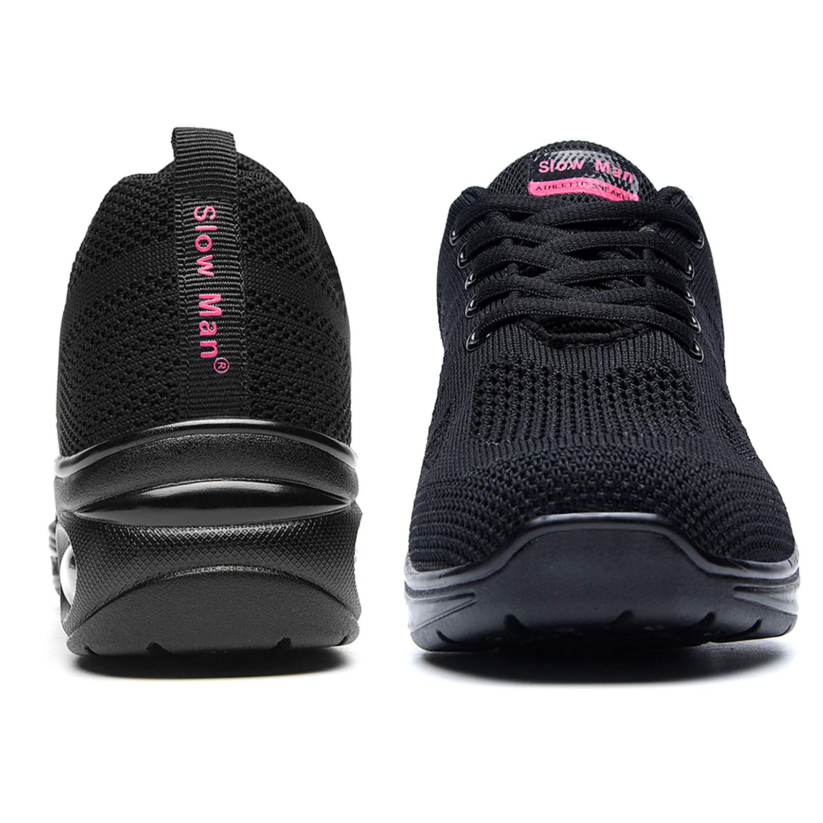 Women's Jazz Shoes Lace-up Sneakers - Breathable Air Cushion Lady Split Sole Athletic Walking Dance Shoes Platform Black,8