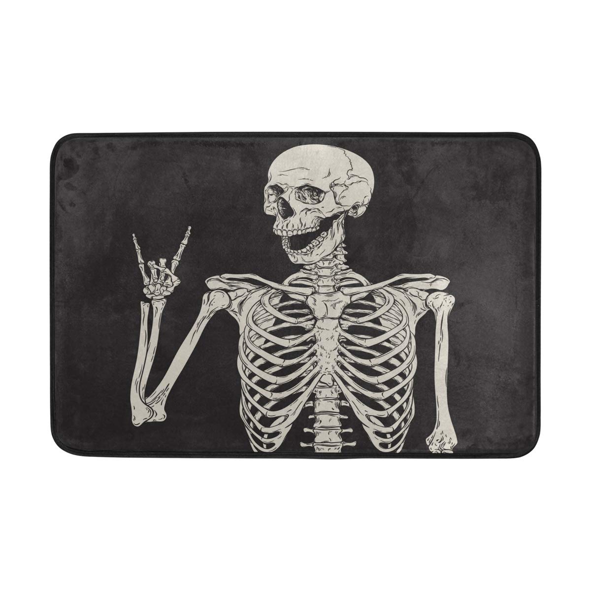 Baofu Skull Doormats Bathroom Floor Mat Rock and Roll Skeleton Lightweight Non-Slip Area Rugs Halloween Decorative Entrance Front Door Rug for Outdoor Garden Kitchen Bedroom 23.6" x15.7"