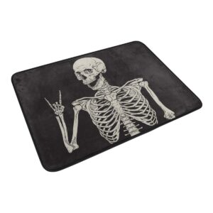 Baofu Skull Doormats Bathroom Floor Mat Rock and Roll Skeleton Lightweight Non-Slip Area Rugs Halloween Decorative Entrance Front Door Rug for Outdoor Garden Kitchen Bedroom 23.6" x15.7"