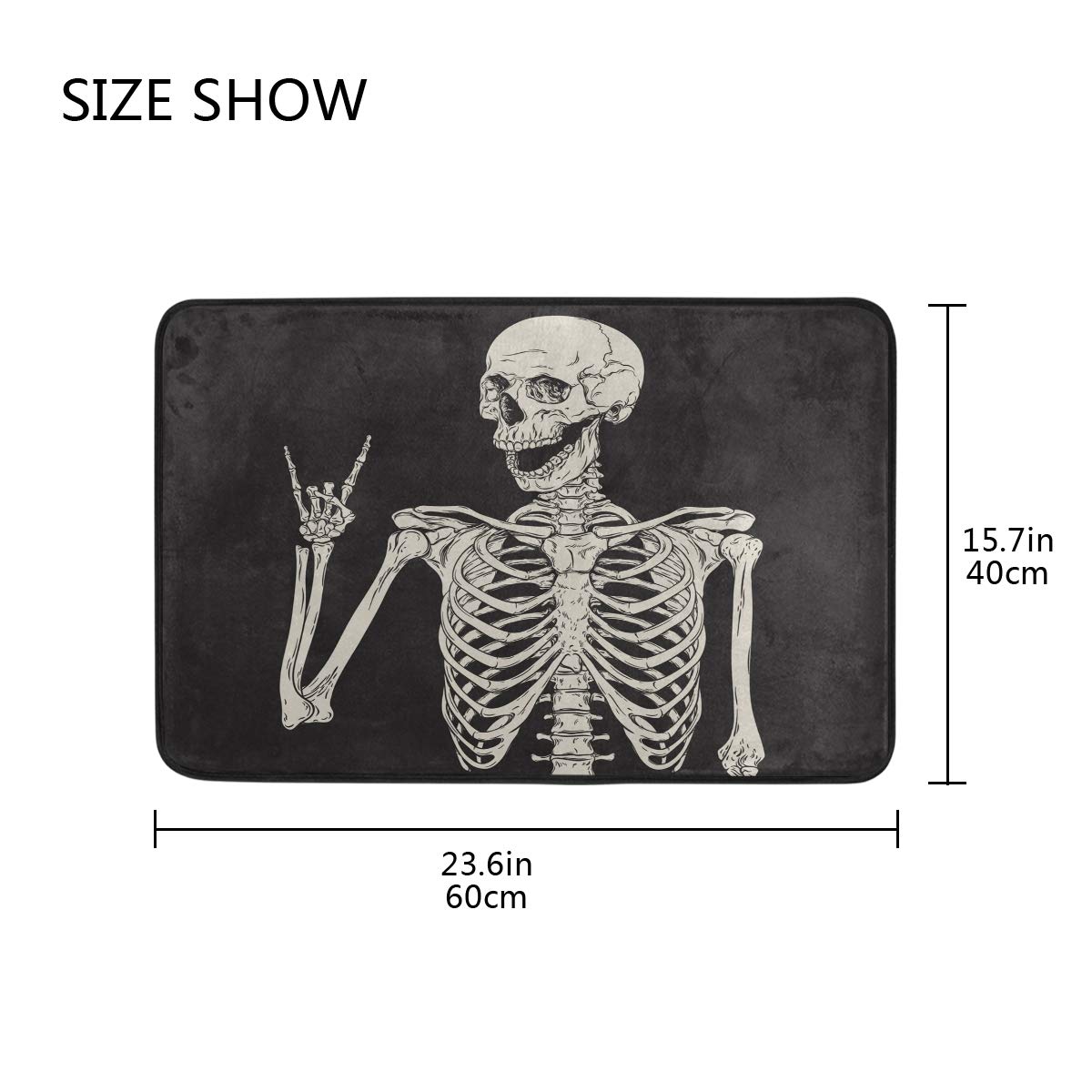 Baofu Skull Doormats Bathroom Floor Mat Rock and Roll Skeleton Lightweight Non-Slip Area Rugs Halloween Decorative Entrance Front Door Rug for Outdoor Garden Kitchen Bedroom 23.6" x15.7"