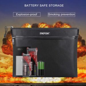 ENGPOW Fireproof Document Bag Two Pockets Two Zippers,Fireproof Safe Bag 13.4"x 10.2" Waterproof and Fireproof Money Bag Money Safe Pouch File Storage for A4 Document Holder,Cash and Tablet