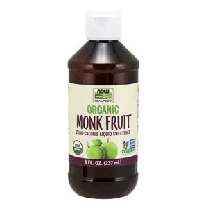 now foods, certified organic monk fruit liquid, zero-calorie liquid sweetener, non-gmo, low glycemic impact, 8-ounce