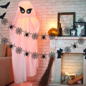 2Pcs Black Glitter Spider Garland Halloween Spider Banner, Hanging Spider Web Banner Spiderweb Garland for Haunted Mansion Home Mantle Fireplace Halloween Party Decorations