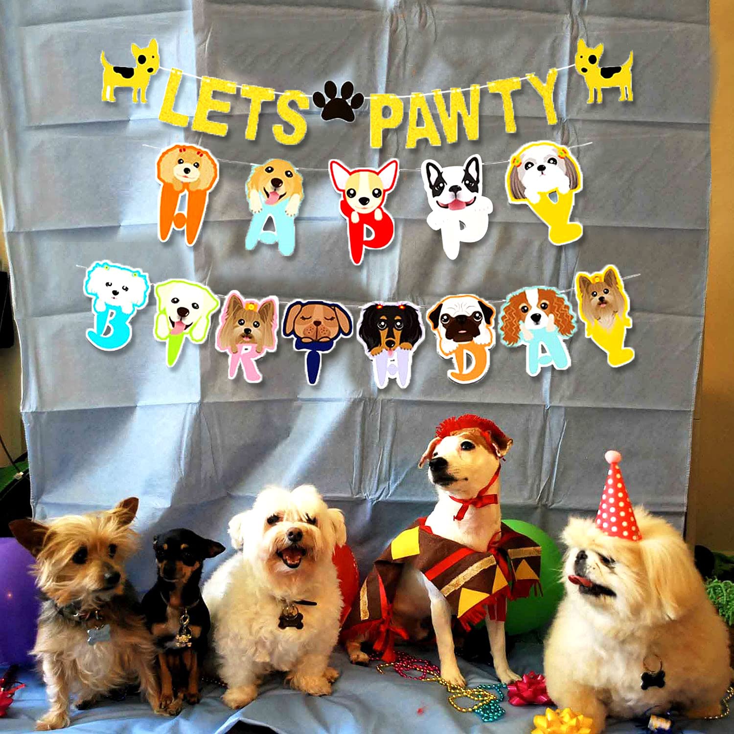 LaVenty 25PCS Glitter Lets Pawty Banner Dog Birthday Banner Dog Pawty Banner Dog Party Banner Pet Birthday Banner Pet Party Banner