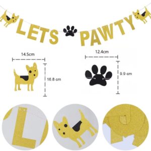 LaVenty 25PCS Glitter Lets Pawty Banner Dog Birthday Banner Dog Pawty Banner Dog Party Banner Pet Birthday Banner Pet Party Banner