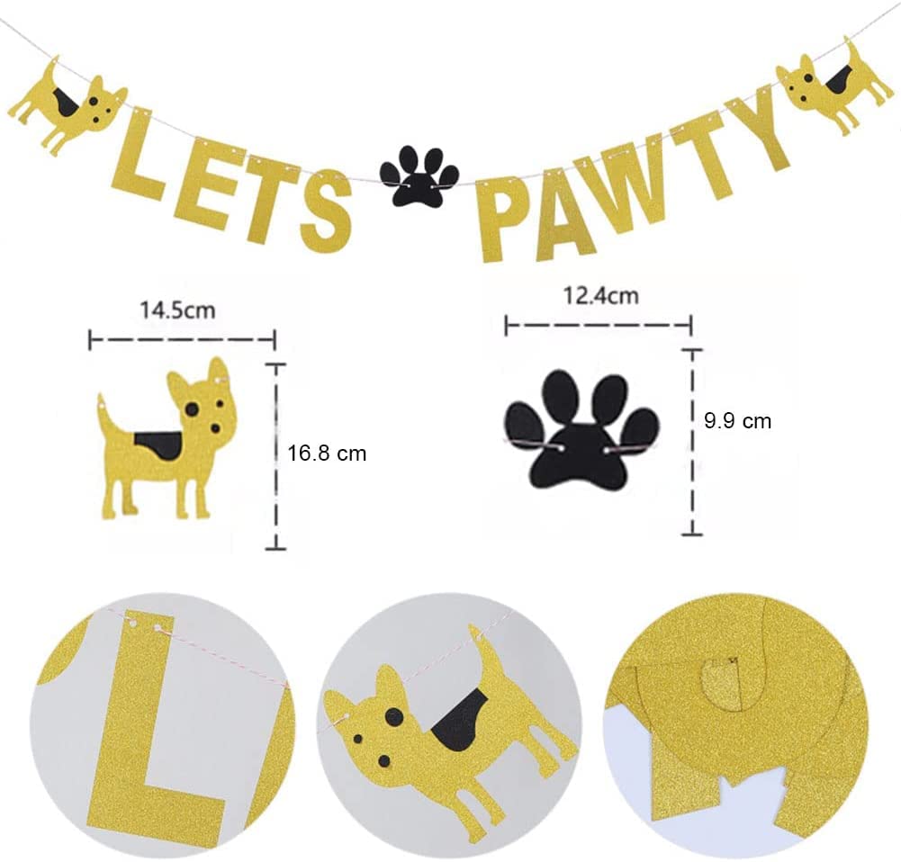 LaVenty 25PCS Glitter Lets Pawty Banner Dog Birthday Banner Dog Pawty Banner Dog Party Banner Pet Birthday Banner Pet Party Banner