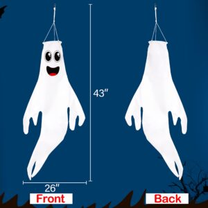 43 Inch Halloween Ghost Windsocks Hanging Decorations - Flag Wind Socks for Home Yard Outdoor Decor Party Supplies (3 Pieces,Batteries Not Included,No Timer)