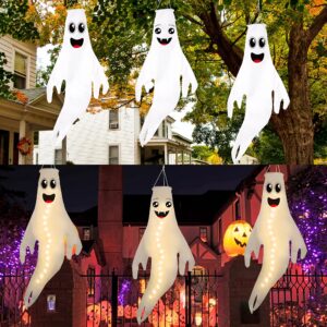 43 Inch Halloween Ghost Windsocks Hanging Decorations - Flag Wind Socks for Home Yard Outdoor Decor Party Supplies (3 Pieces,Batteries Not Included,No Timer)