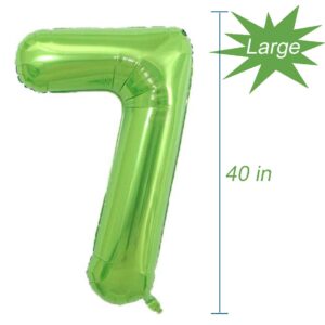 Tellpet Number 7 Balloon, Foil Number Mylar 7th Birthday Baloonn for Kids Boys Girls, Green, 40 Inch