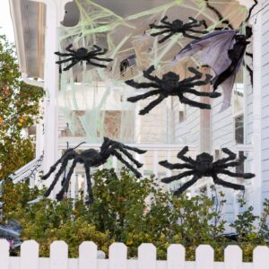 BEIGUO 5pcs Halloween Spider Gaint Hairy Spider with Red Eyes,Bendable Legs Scary Halloween Spider Decorations for Patio,Yard,Garden,House(1pcs 30",2pcs 20",2pcs 12")