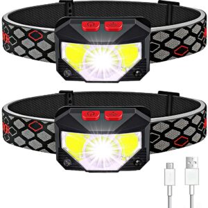 Soft digits Headlamp Rechargeable, 2-Pack LED Headlight 1100 Lumens USB Head Lamp Flashlight, 8 Modes Head Light, Waterproof Headlamps with Motion Sensor for Outdoors Camping Fishing (2 Pack)