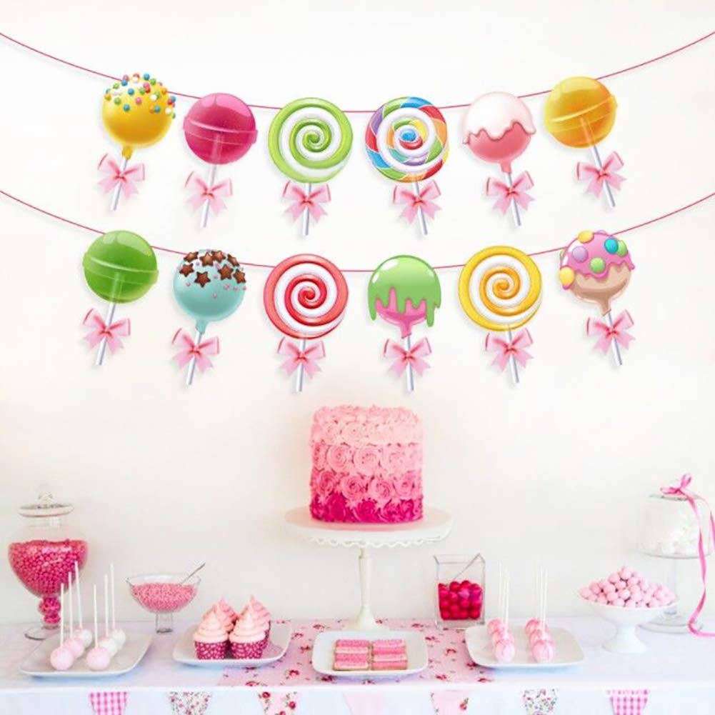 Anor WishLife Candyland Banner,Lollipop Banner,Rainbow Candy Banner,Donut Banner,Candyland Party Supplies,Candyland Baby Shower,Candyland Decoration for Girls,Kids,Home,Classroom,Bedroom