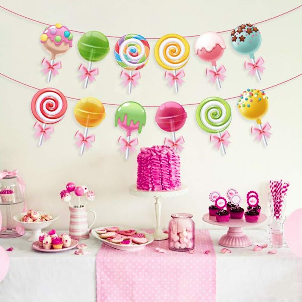 Anor WishLife Candyland Banner,Lollipop Banner,Rainbow Candy Banner,Donut Banner,Candyland Party Supplies,Candyland Baby Shower,Candyland Decoration for Girls,Kids,Home,Classroom,Bedroom