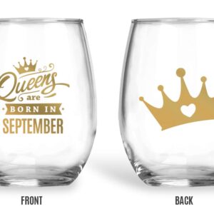 Bad Bananas September Birthday Gifts For Women - Queens Are Born In September 21 oz Stemless Wine Glass - Virgo or Libra Zodiac Sign Gifts for Her Happy Birthday Gifts for Moms, Best Friends, Sisters