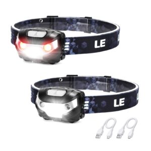 lighting ever led rechargeable headlamp, super bright high lumen head lamp with 5 modes and white red light, waterproof forehead flashlight for outdoor camping, hiking, hunting, running, survival