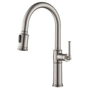 kraus sellette traditional spot free stainless steel single handle pull-down kitchen faucet with deck plate, kpf-1682sfs