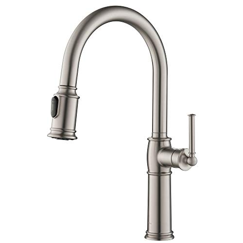 KRAUS Sellette Traditional Spot Free Stainless Steel Single Handle Pull-Down Kitchen Faucet with Deck Plate, KPF-1682SFS