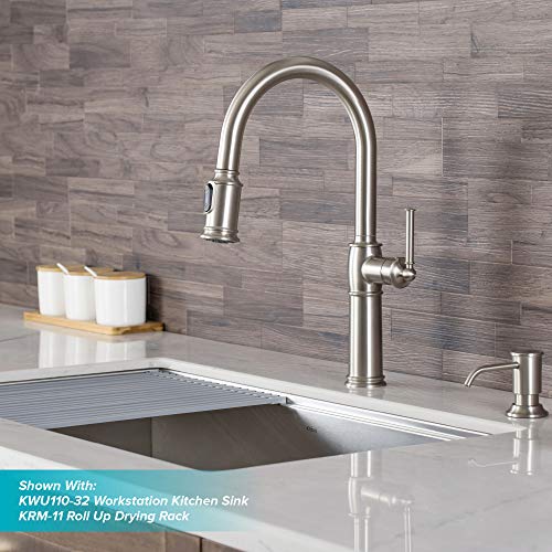 KRAUS Sellette Traditional Spot Free Stainless Steel Single Handle Pull-Down Kitchen Faucet with Deck Plate, KPF-1682SFS