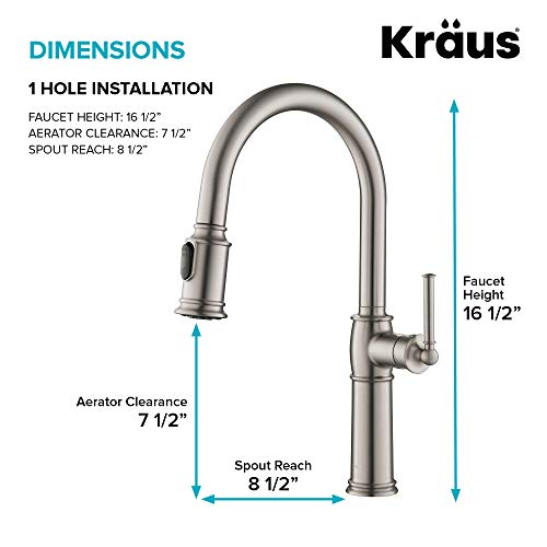 KRAUS Sellette Traditional Spot Free Stainless Steel Single Handle Pull-Down Kitchen Faucet with Deck Plate, KPF-1682SFS