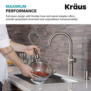 KRAUS Sellette Traditional Spot Free Stainless Steel Single Handle Pull-Down Kitchen Faucet with Deck Plate, KPF-1682SFS