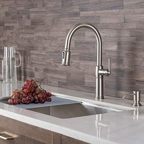 KRAUS Sellette Traditional Spot Free Stainless Steel Single Handle Pull-Down Kitchen Faucet with Deck Plate, KPF-1682SFS