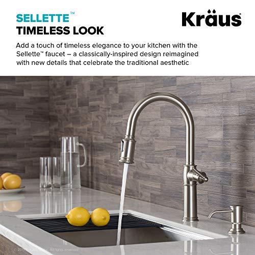 KRAUS Sellette Traditional Spot Free Stainless Steel Single Handle Pull-Down Kitchen Faucet with Deck Plate, KPF-1682SFS