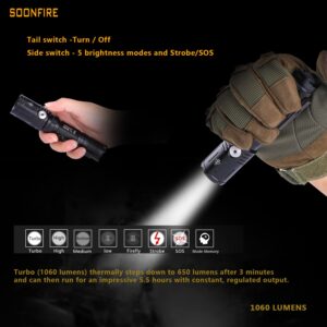 soonfire MX65 Tactical Flashlight 1060 Lumens Built-in a Fast Charging Rechargeable LED Handheld Flashlights 5 Brightness Waterproof Flashlight