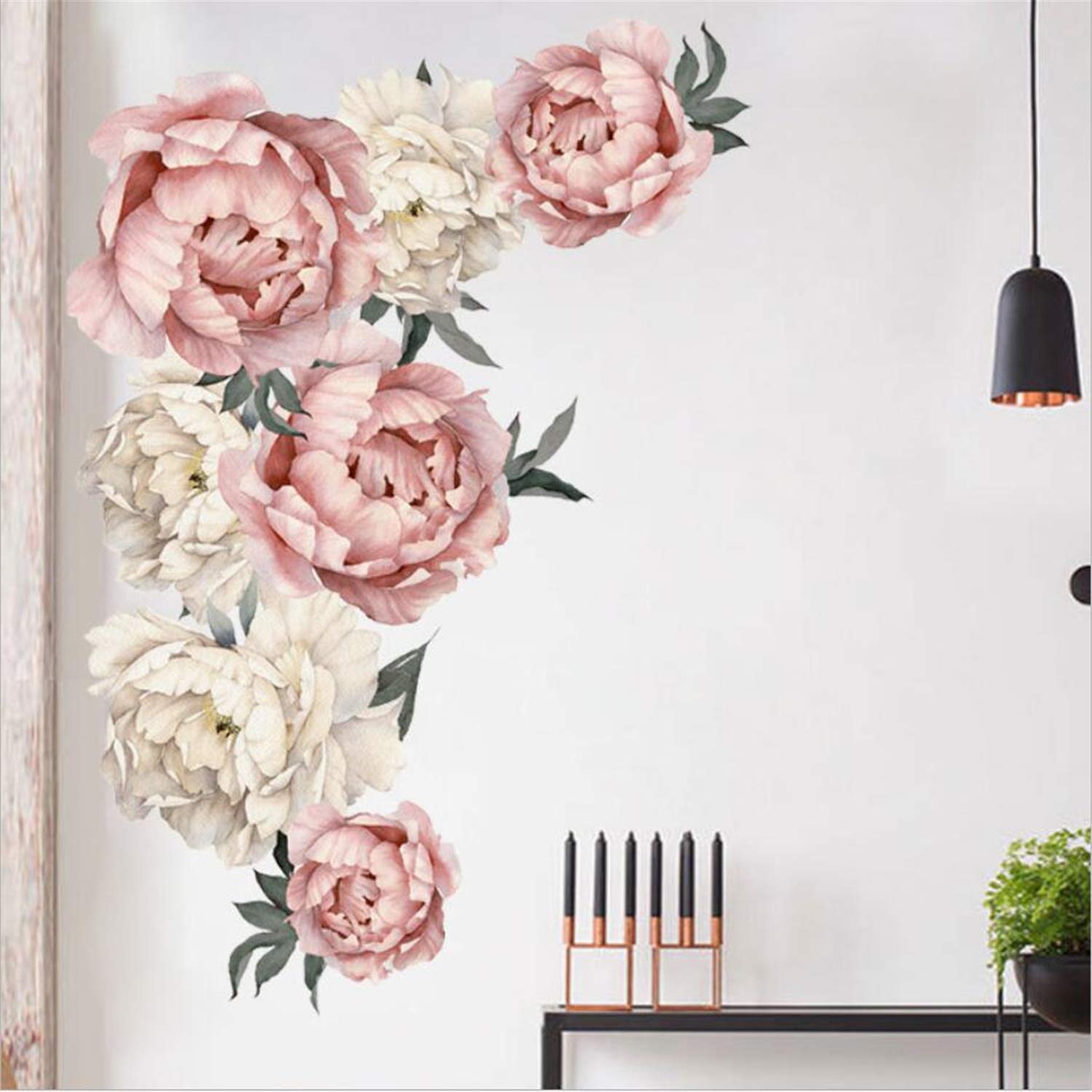 Peony Flowers Wall Sticker Waterproof PVC Peony Rose Flowers Wall Decals Removable Floral Wall Decor Sticker for Living Room Bedroom Nursery Room