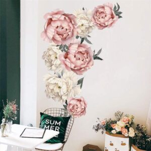 Peony Flowers Wall Sticker Waterproof PVC Peony Rose Flowers Wall Decals Removable Floral Wall Decor Sticker for Living Room Bedroom Nursery Room