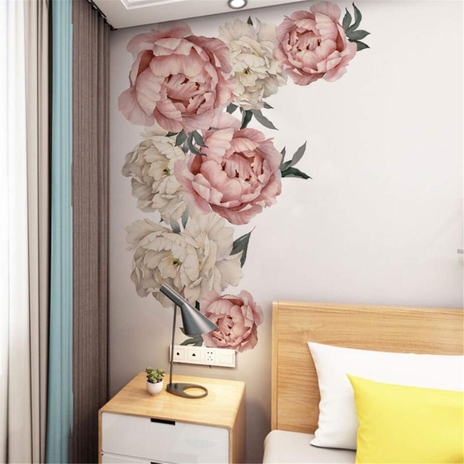 Peony Flowers Wall Sticker Waterproof PVC Peony Rose Flowers Wall Decals Removable Floral Wall Decor Sticker for Living Room Bedroom Nursery Room