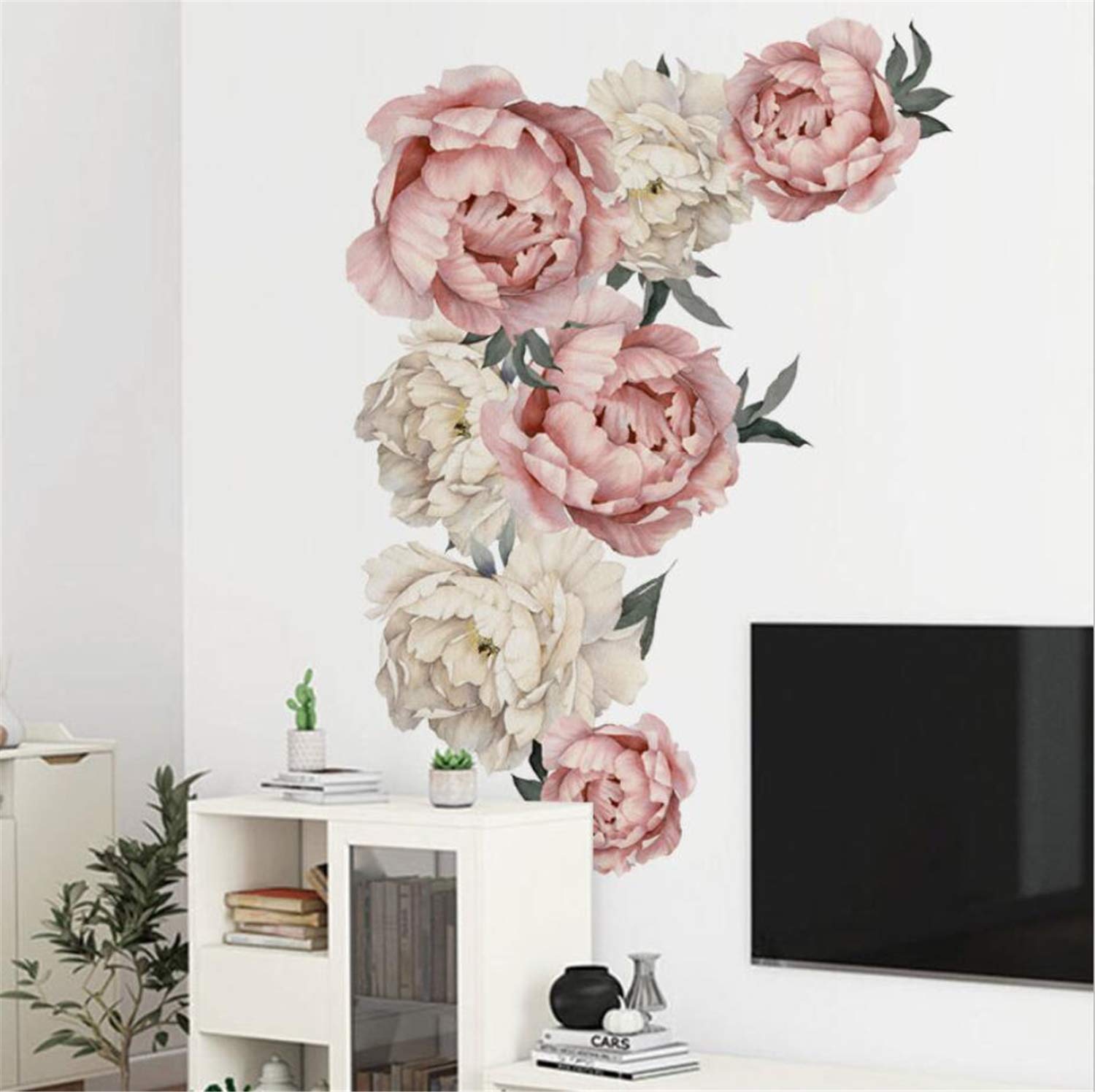 Peony Flowers Wall Sticker Waterproof PVC Peony Rose Flowers Wall Decals Removable Floral Wall Decor Sticker for Living Room Bedroom Nursery Room