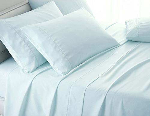 6 Piece Hotel Luxury Soft Cotton Premium Bed Sheets Set, Deep Pockets, Bedding Set Aqua Solid, Queen - 60'' x 80'' Fits Mattress Upto 26-30 inches