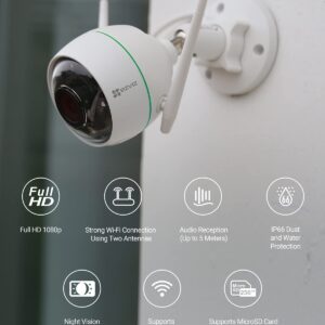 EZVIZ Security Camera Outdoor 1080P WiFi, 100ft Night Vision, Weatherproof, Smart Motion Detection Zone, 2.4GHz WiFi Only(C3WN)