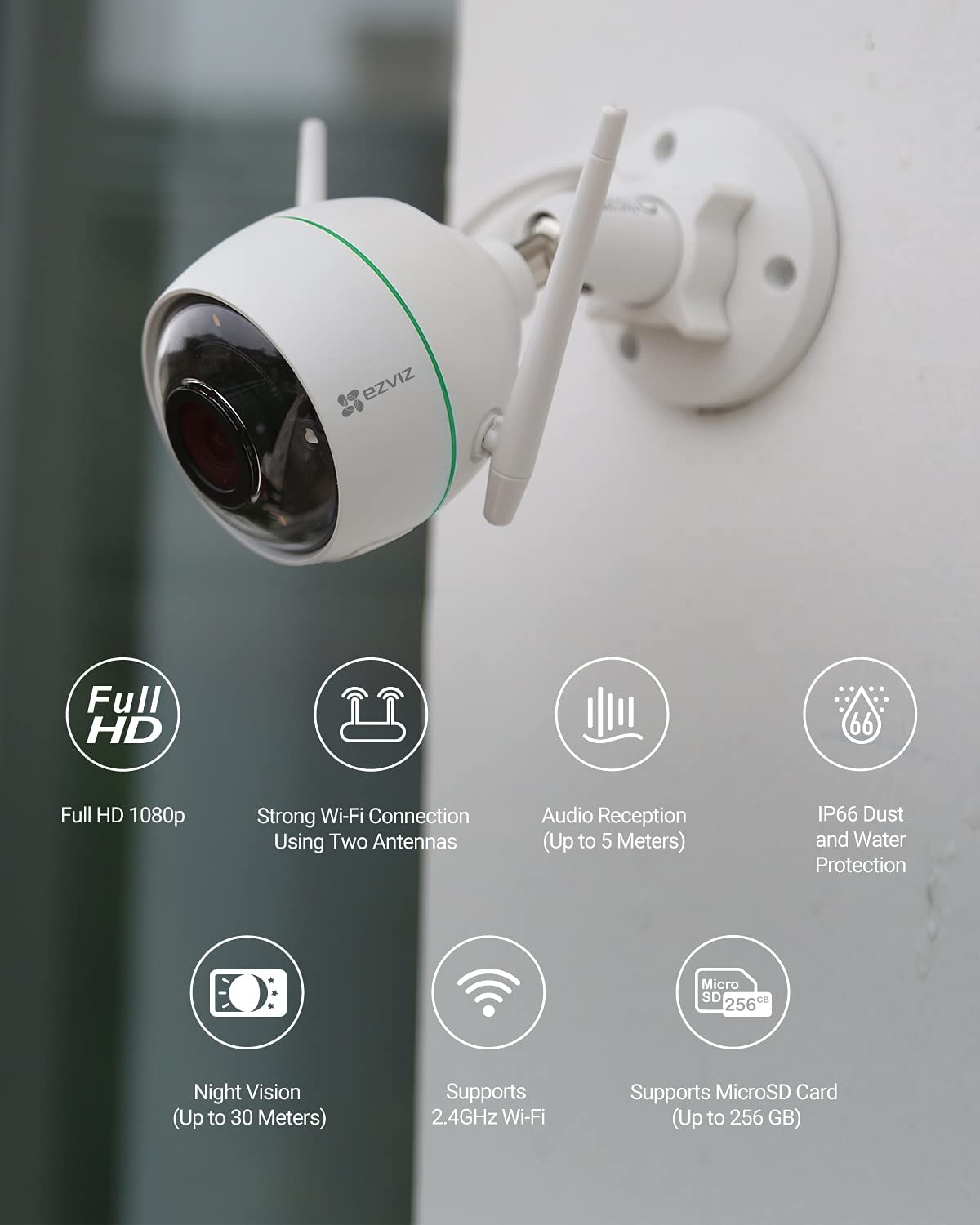 EZVIZ Security Camera Outdoor 1080P WiFi, 100ft Night Vision, Weatherproof, Smart Motion Detection Zone, 2.4GHz WiFi Only(C3WN)