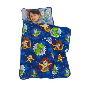 disney toy story 4 - toys in action toddler nap mat, blue, green, yellow, grey