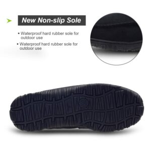 LA PLAGE Men's Moccasin Slippers Memory Foam Warm Plush House Slippers, Indoor Outdoor Comfortable Winter House Shoes 10 US Black