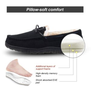 LA PLAGE Men's Moccasin Slippers Memory Foam Warm Plush House Slippers, Indoor Outdoor Comfortable Winter House Shoes 10 US Black